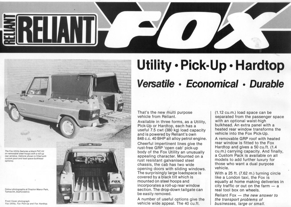 Reliant Fox details and advertising – TEMPEST OF ENGLAND